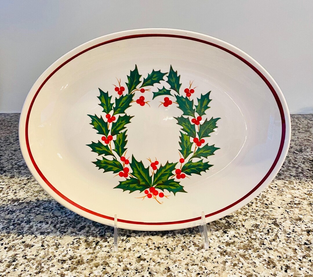 Vintage Homer Laughlin Holly Wreath Platter - Red Band Christmas China ...