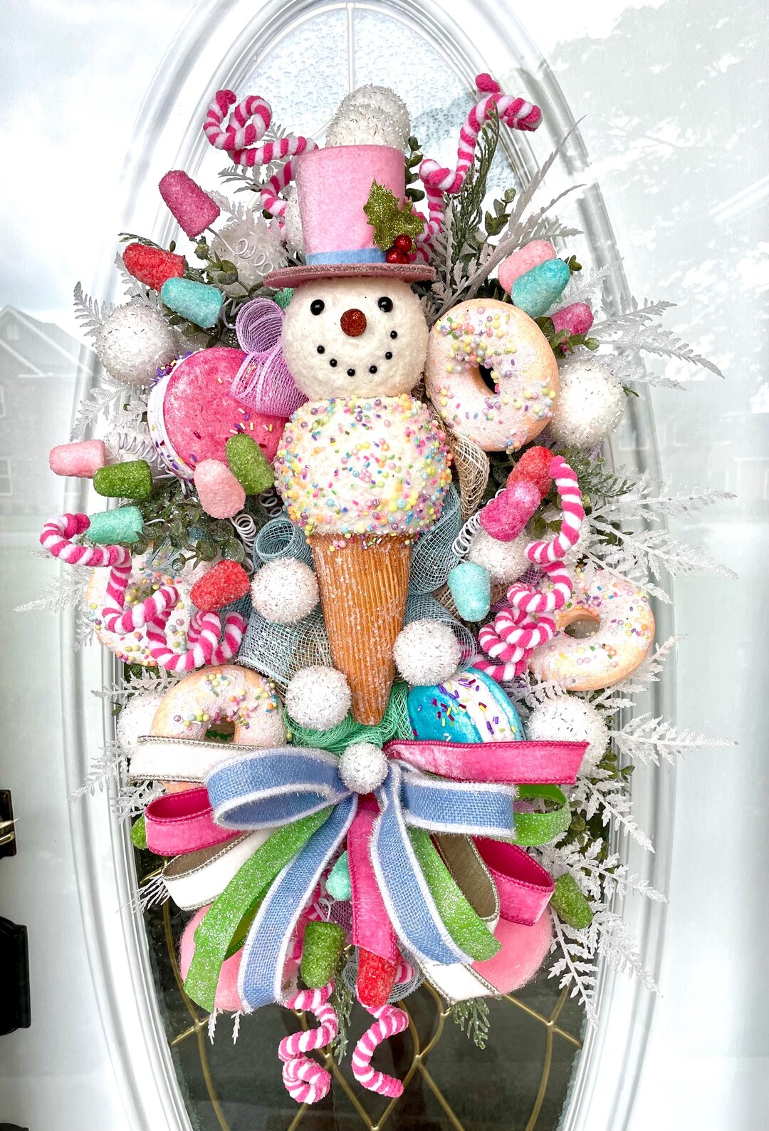 Snowman Ice Cream Cone Swag: Sweets Winter Door Decoration - Etsy