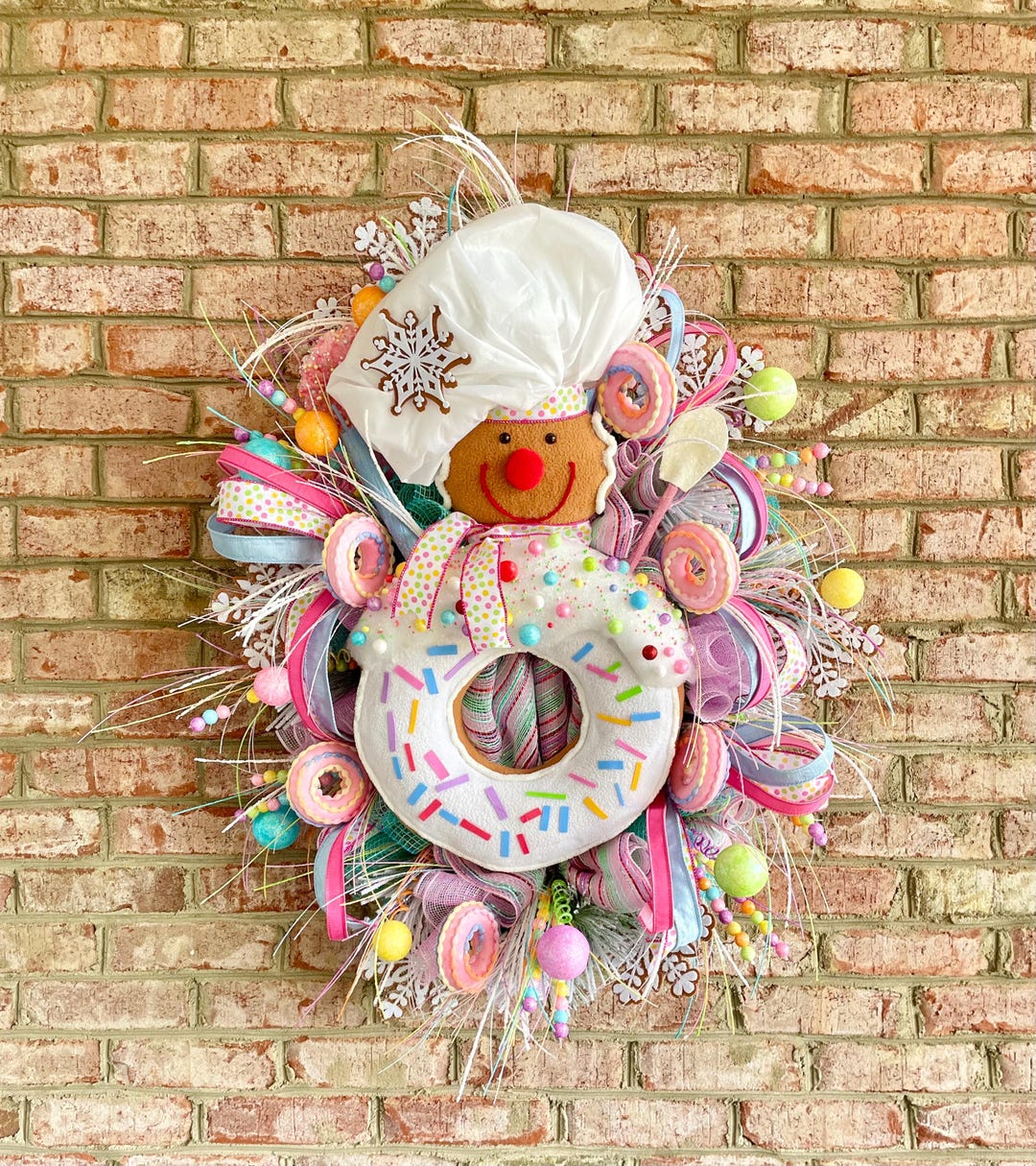 Gingerbread Christmas Donut Wreath, Pastel Holiday Wreath, Christmas ...