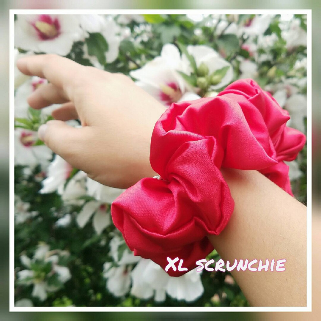 SCARLETT XL Scrunchie, Red Satin Jumbo Oversized Scrunchie, Handmade ...