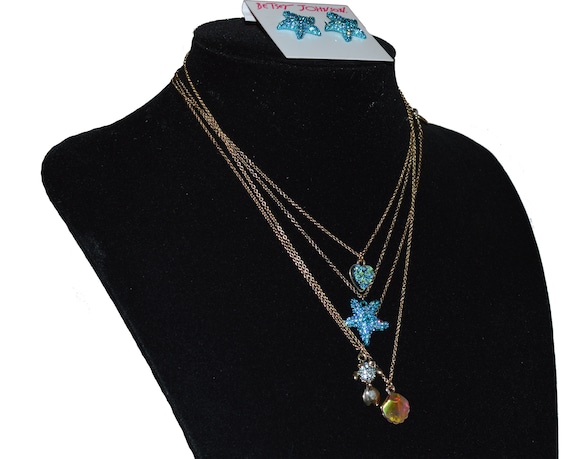 Betsey Johnson Vintage Multi Layered Necklaces and Stud Earrings Jewelry Set Etsy