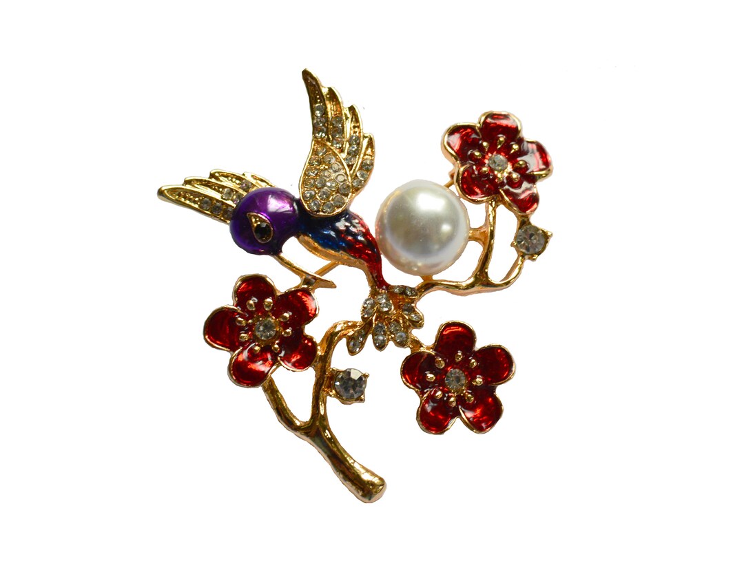 Vintage Enamel and Rhinestone Colibri Brooch - Etsy
