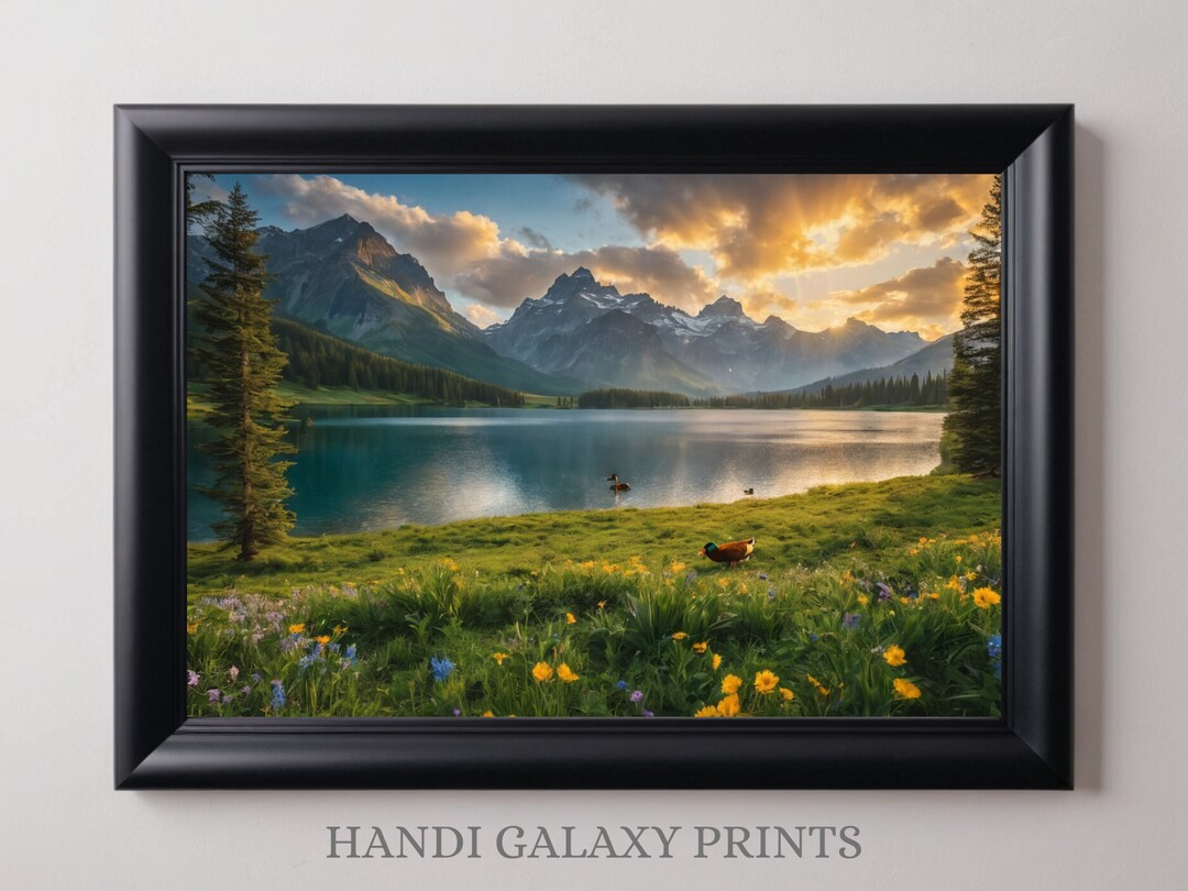 Printable Ducks by A Lake Art Print, Countryside Landscape Digital ...