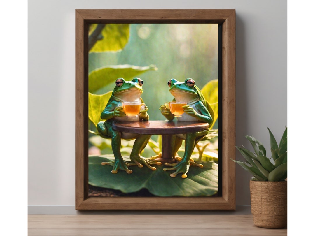 Printable Cute Animal Art Frogs Drinking Tea Wall Art Funny Digital ...