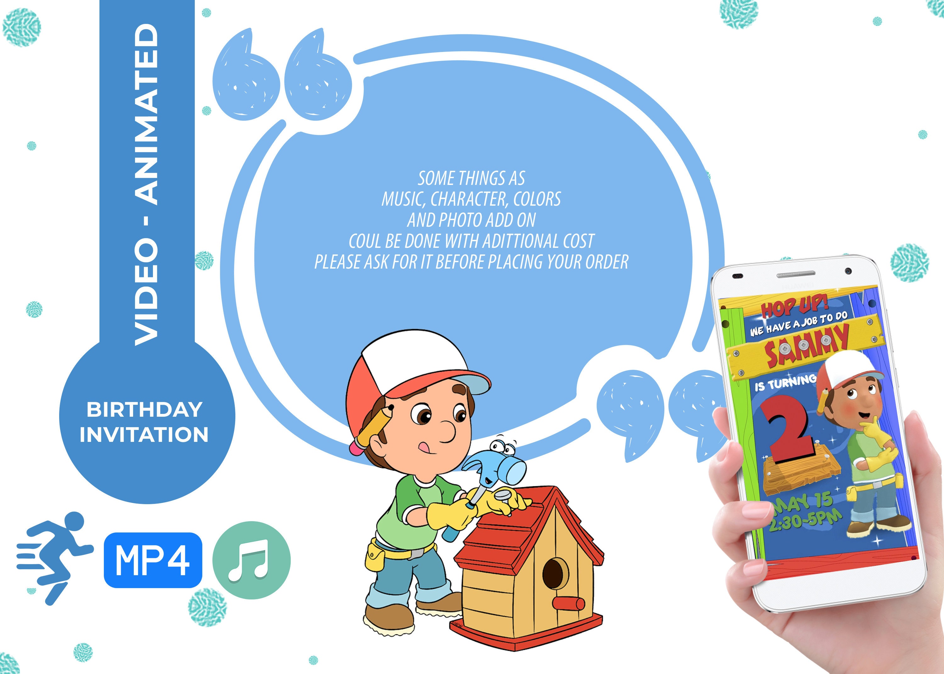 Invitations Boy birthday Invitation Handy Manny Birthday Video ...
