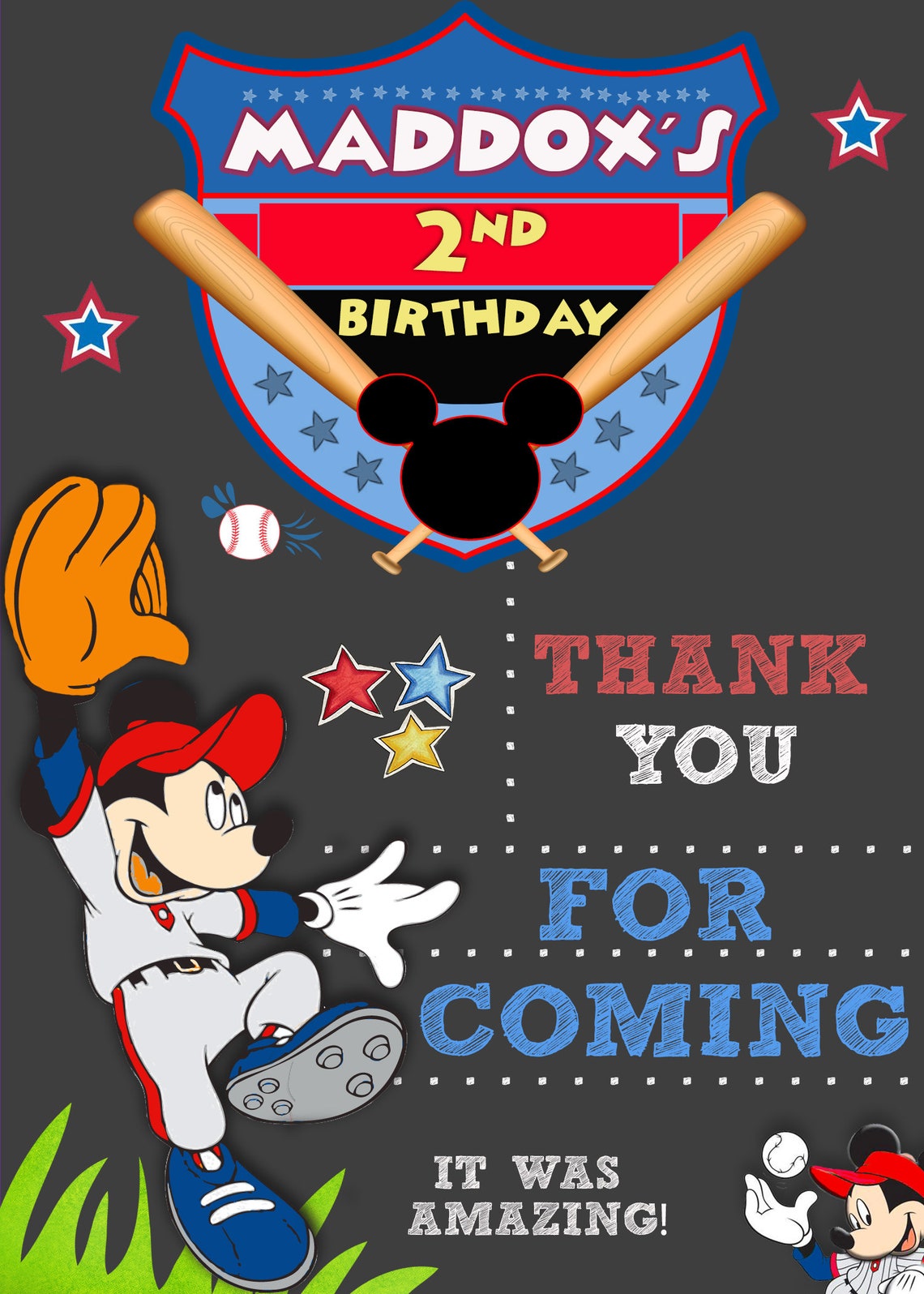 Mickey Baseball Player Invitationsports Birthday - Etsy
