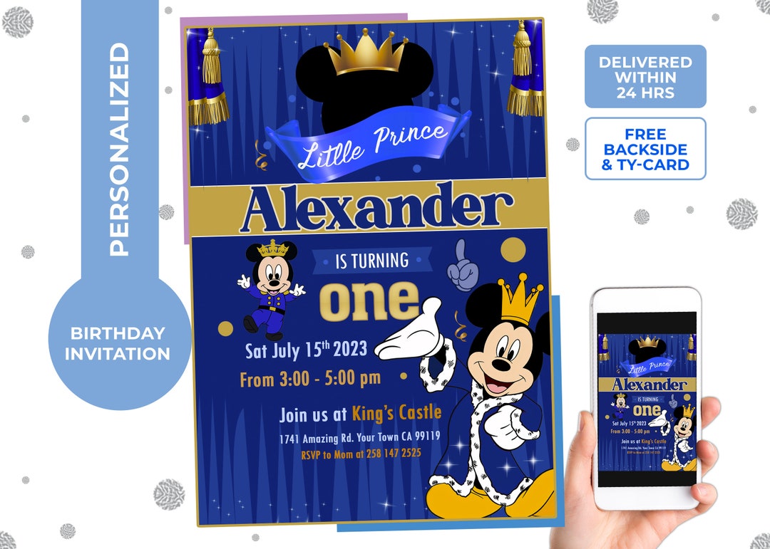 Mickey Royal Prince Birthday Invitation, Royal Invitation for Boys ...