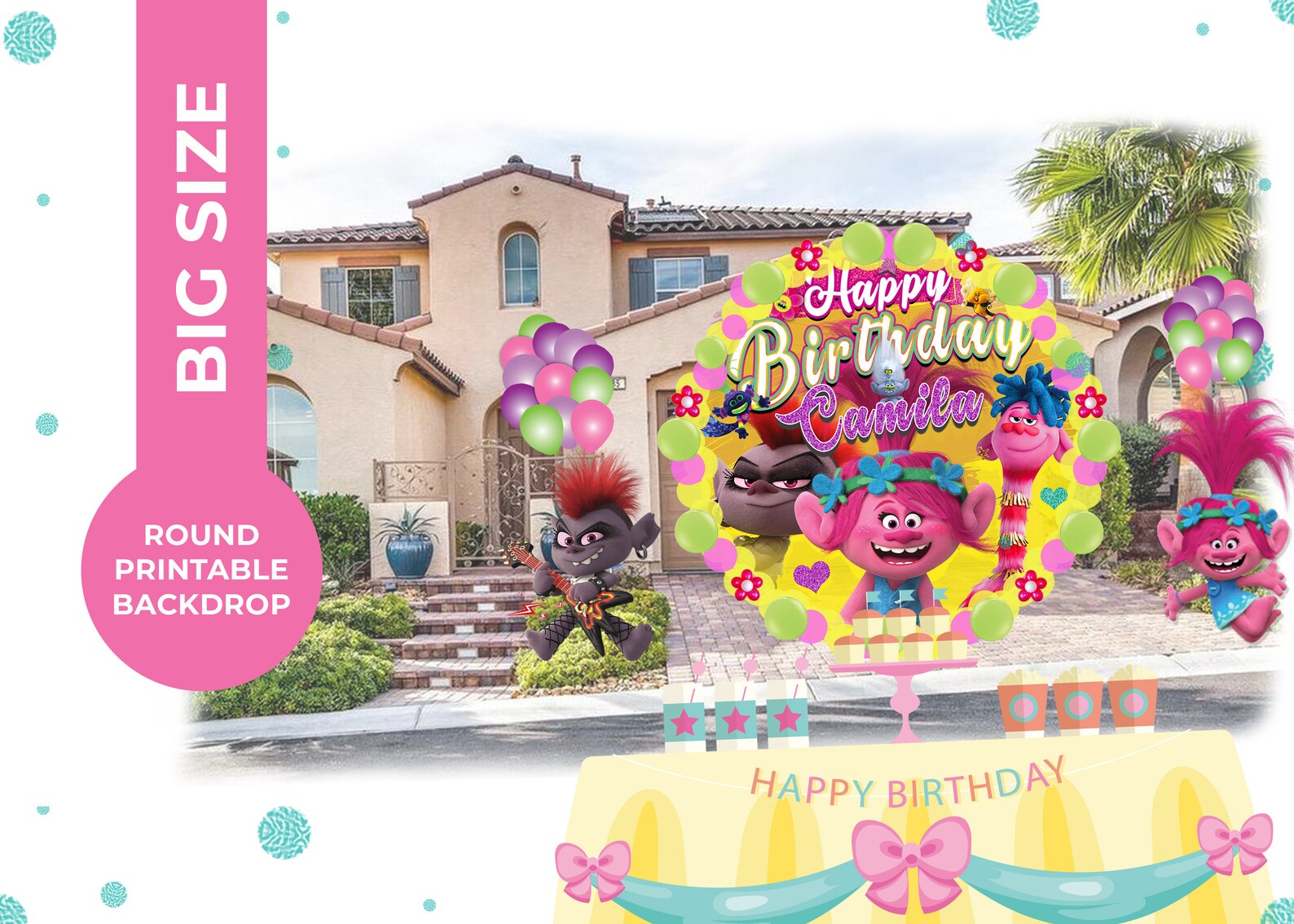 Printable Trolls 2 Round Circle Backdrop Printable Trolls - Etsy