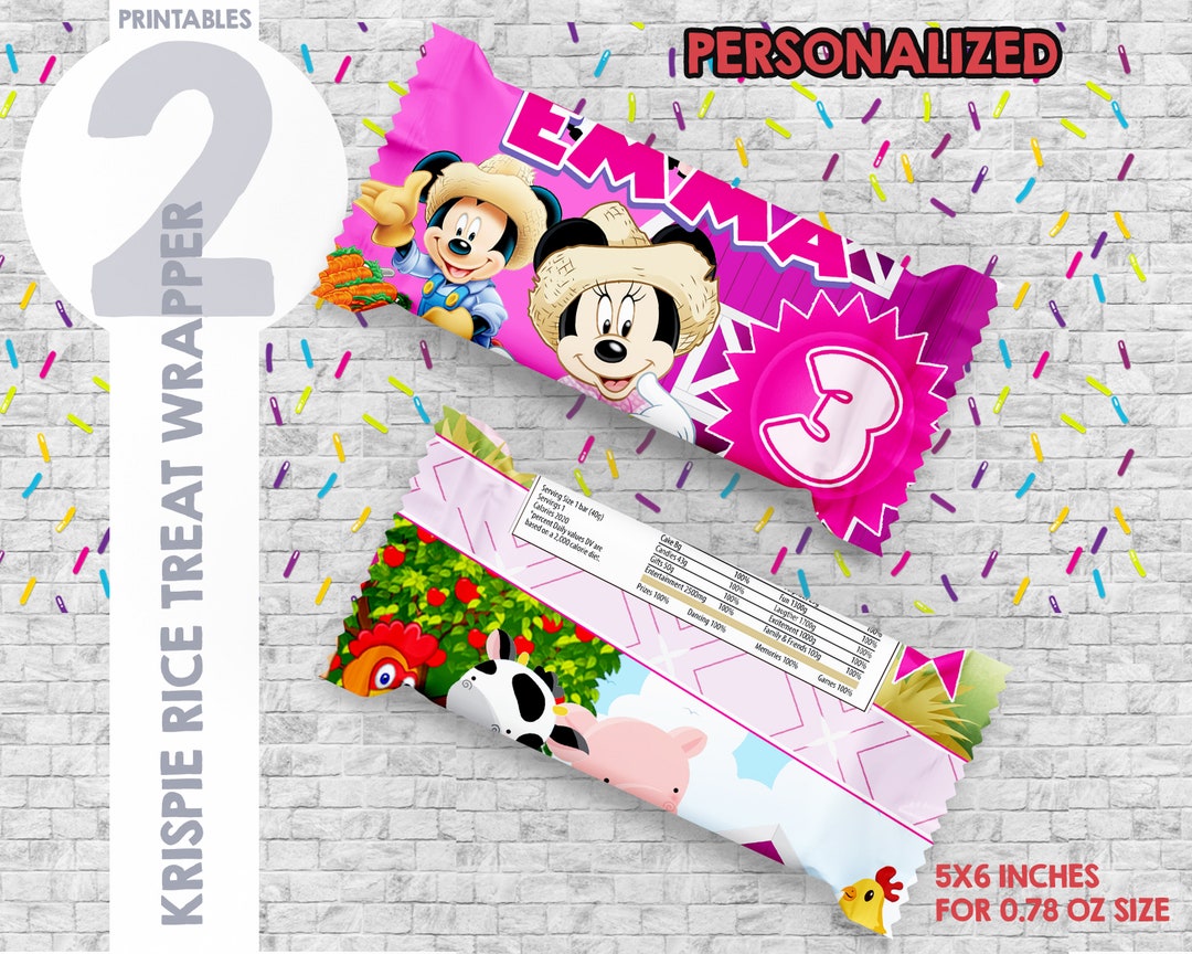 Minnie Farm Rice Krispie Treats Wrapper, Personalized Printable Wrapper ...