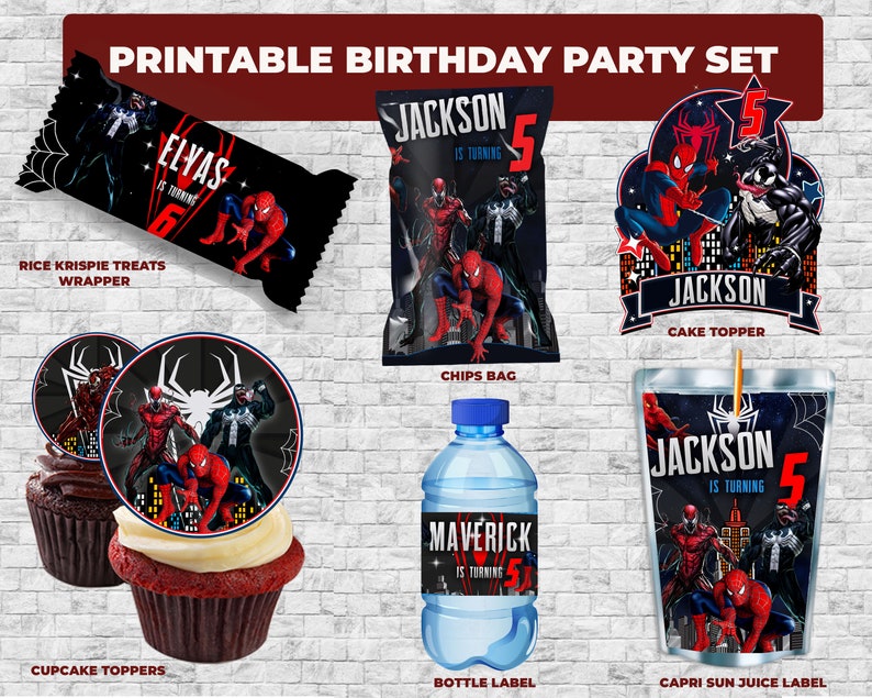 Printable Kids Birthday Party Set: Venom and Spiderman - Etsy