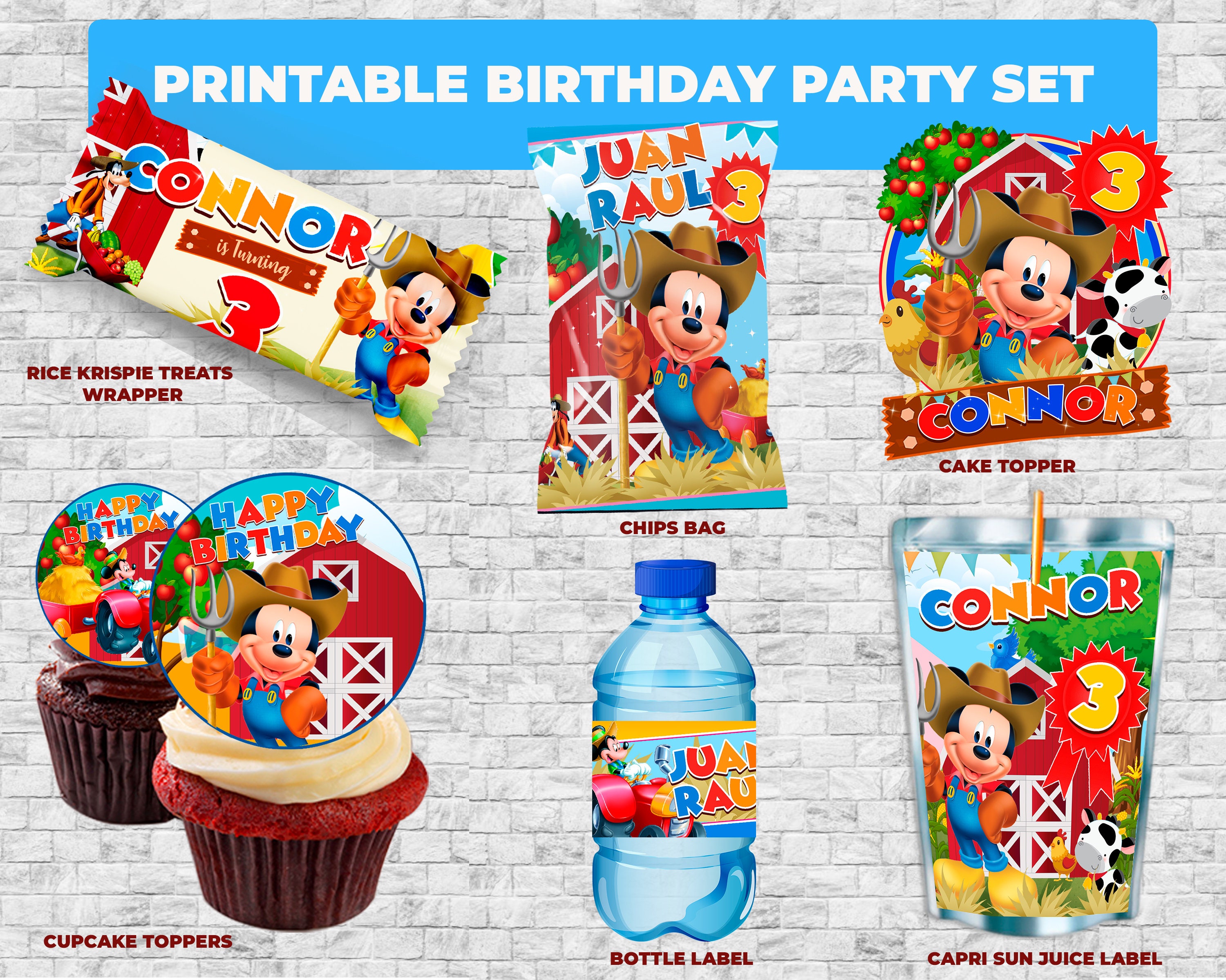 Printable Kids Birthday Party Set: Mickey Farm - Etsy