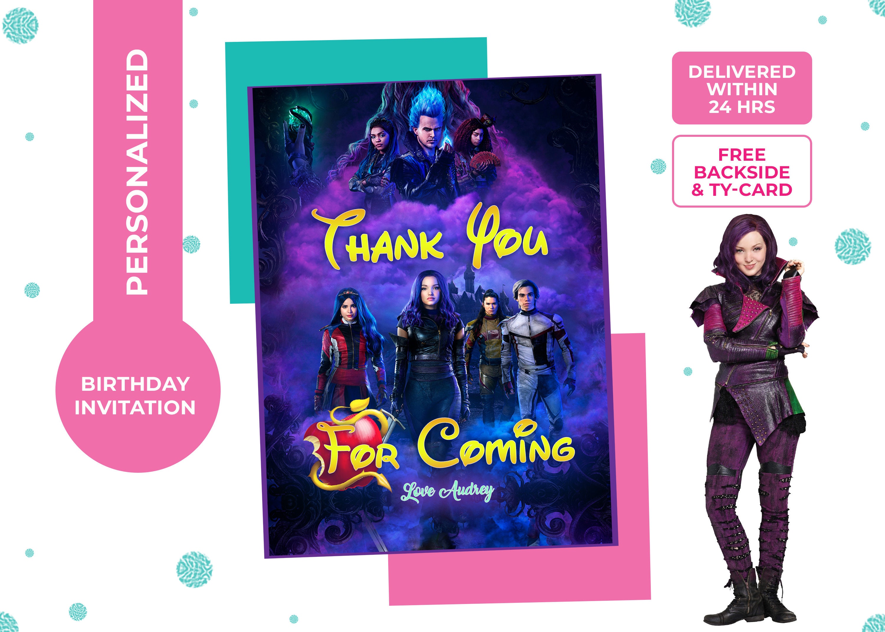 Descendants 3 Invitation Girl Birthday Invitepurple Evil - Etsy