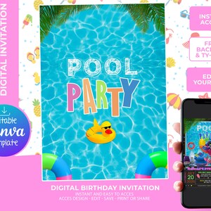 Trolls Pool Party Birthday Invitation, Digital Template, Edit Yourself ...
