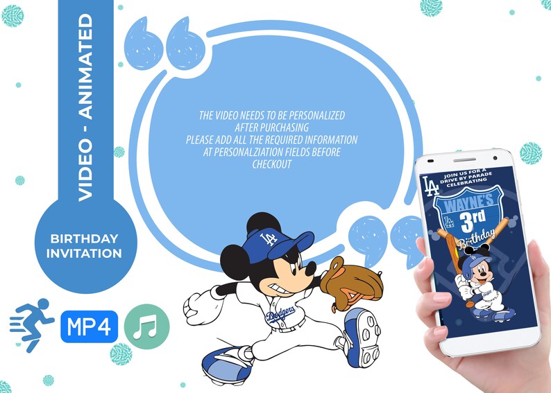 Mickey Mouse Baseball Player Video Invitiation, Video Birthday ...