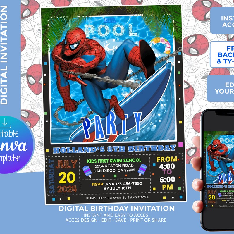 Spiderman Invitation - Etsy