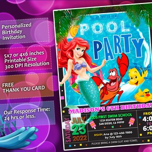 Little Mermaid Pool Party Birthday Invitationsummer Swimming - Etsy