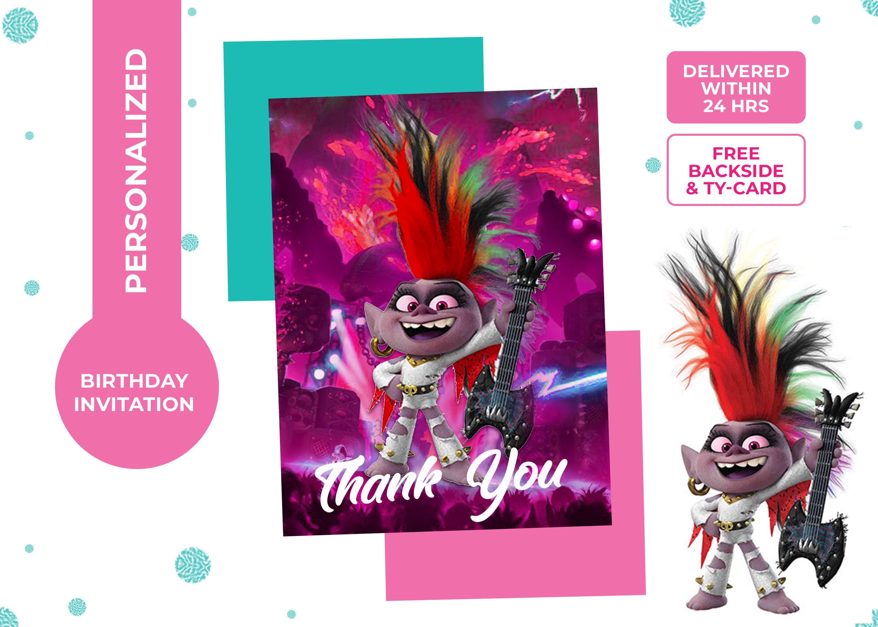 Trolls World Tour Invitation Troll Birthday Party invitation | Etsy