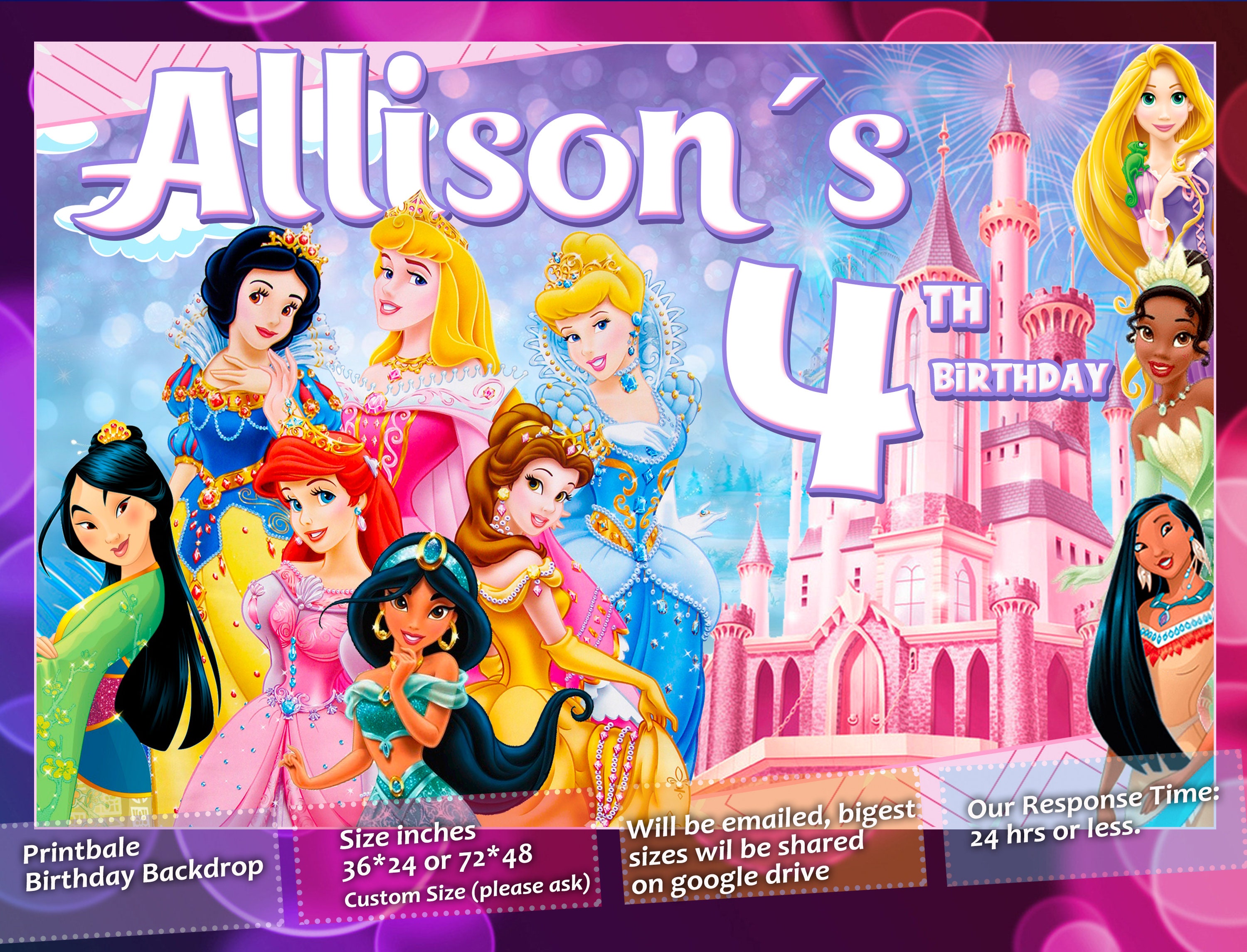 Princesses Backdrop Princess Birthday Party Decoration Girl - Etsy