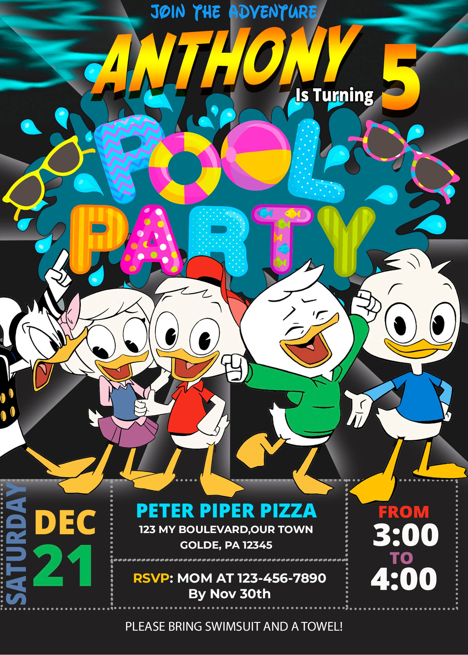 Ducktales Pool Party Invitation Pool Swimming Party Digital - Etsy