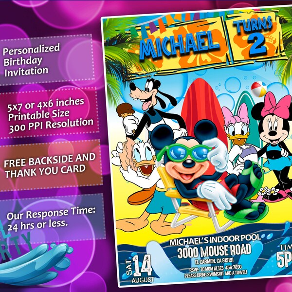 Mickey Mouse Pool Party Png - Etsy