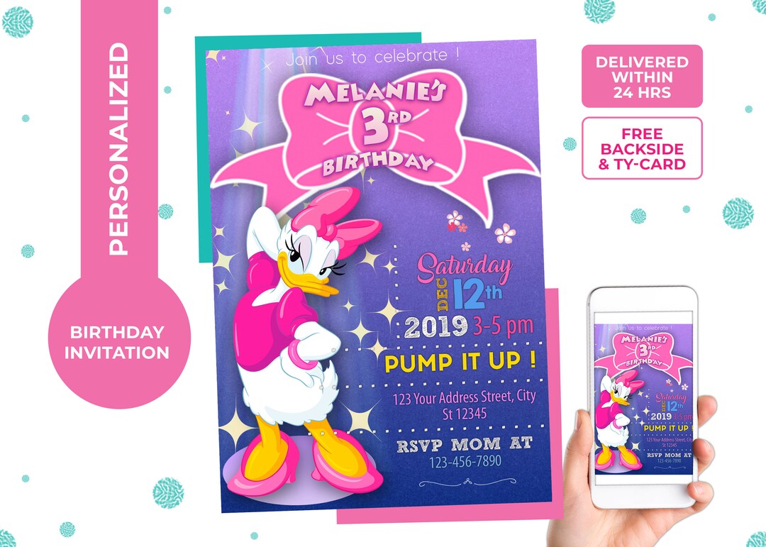 Daisy Duck Invitation, Girl Birthday Invitation,minnie & Mickey Digital ...