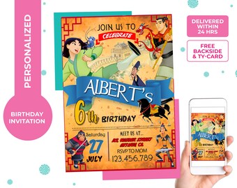 Mulan Invitation Princess Mulan Invitation Mulan Birthday - Etsy