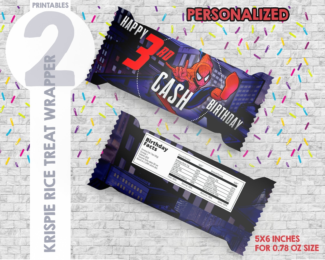 Spiderman Rice Krispie Treats Wrapper Personalized Printable - Etsy