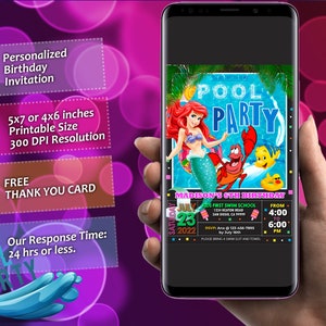 Little Mermaid Pool Party Birthday Invitationsummer Swimming - Etsy