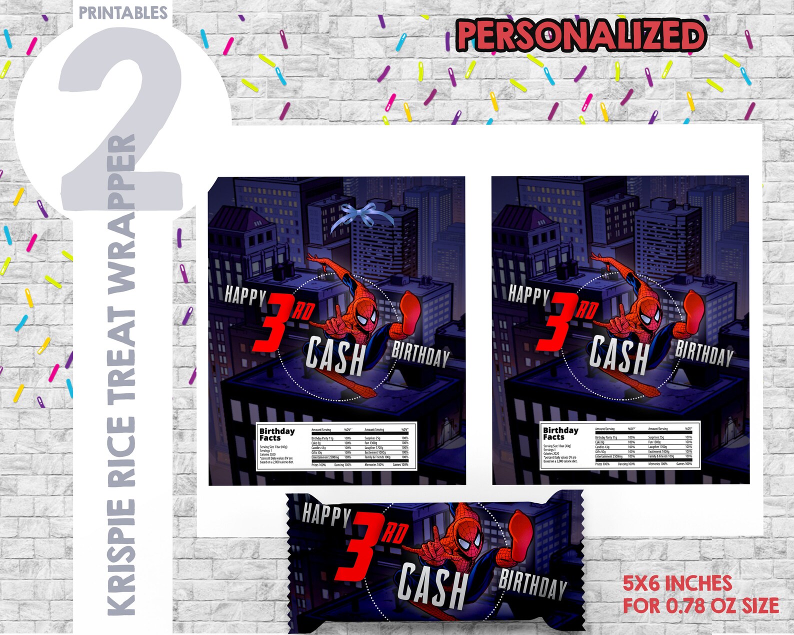 Spiderman Rice Krispie Treats Wrapper Personalized Printable - Etsy