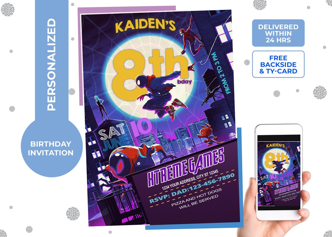 Spiderman Spiderverse Invitation for a Superhero Birthday | Etsy