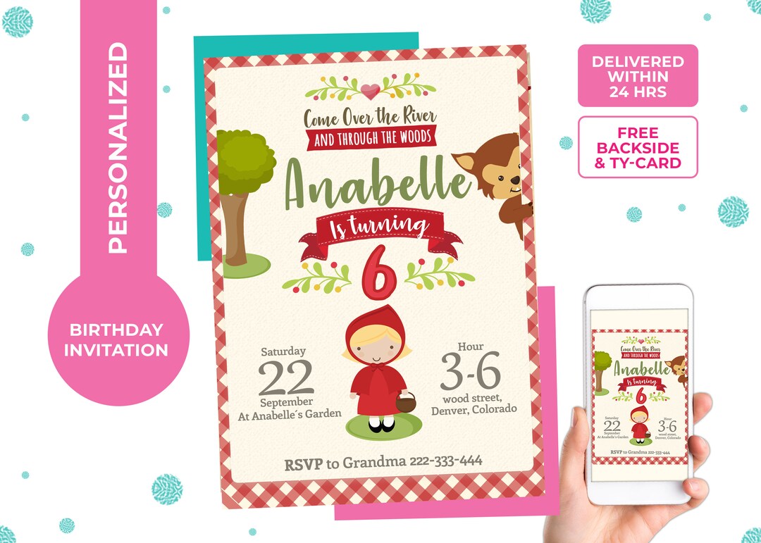 Little Red Riding Hood Birthday Invitation,fairytale Party,woodland,bad ...