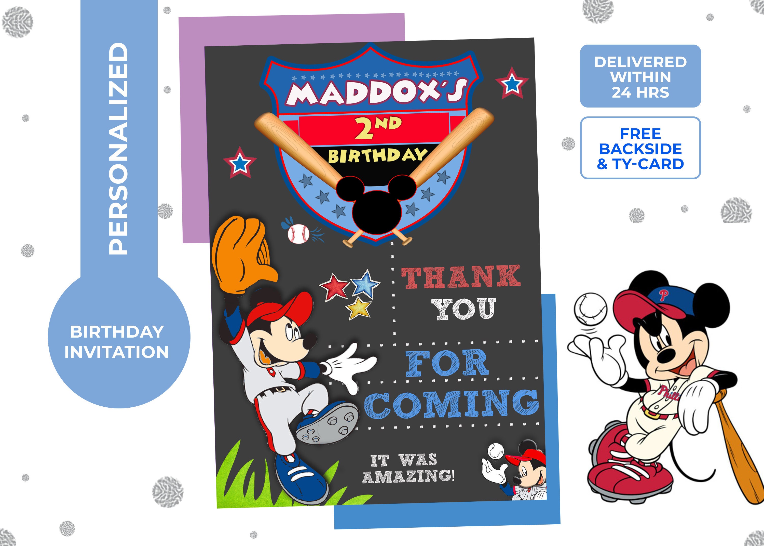 Mickey Baseball Player Invitationsports Birthday - Etsy