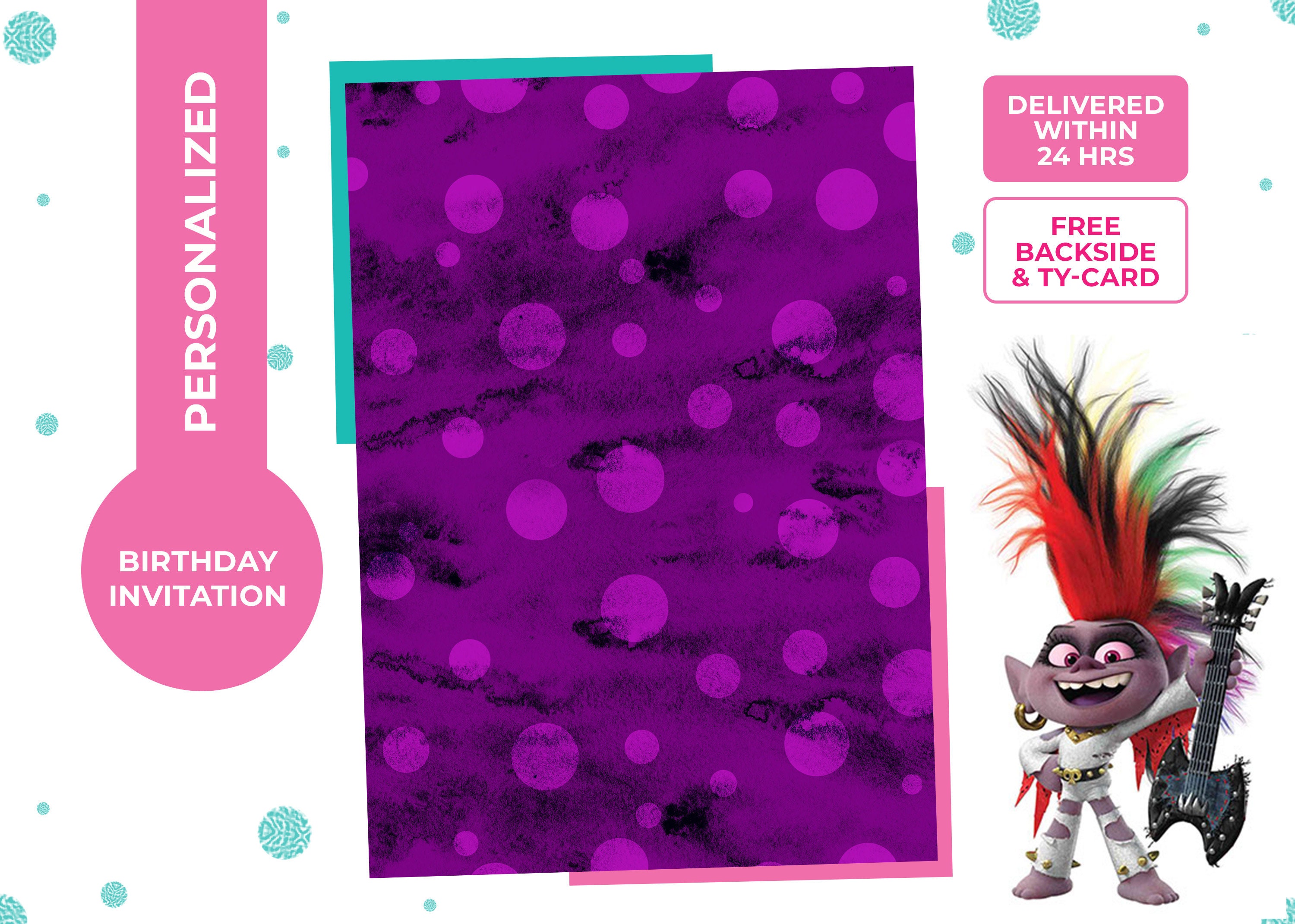Trolls World Tour Invitation Troll Birthday Party Invitation | Etsy New ...