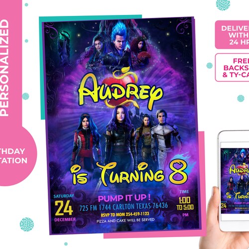 Descendants 3 Invitation Girl Birthday Invitepurple Evil - Etsy