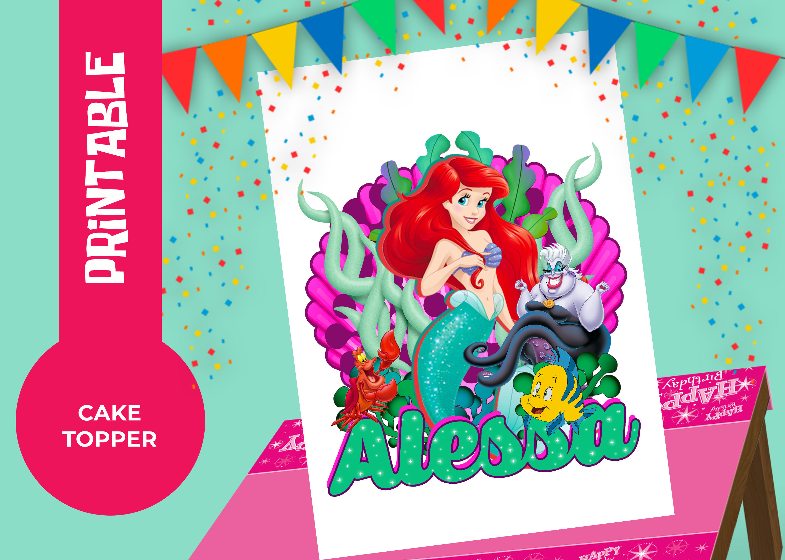 The Little Mermaid Printable Cake Topper Digital Cake Topper - Etsy Finland