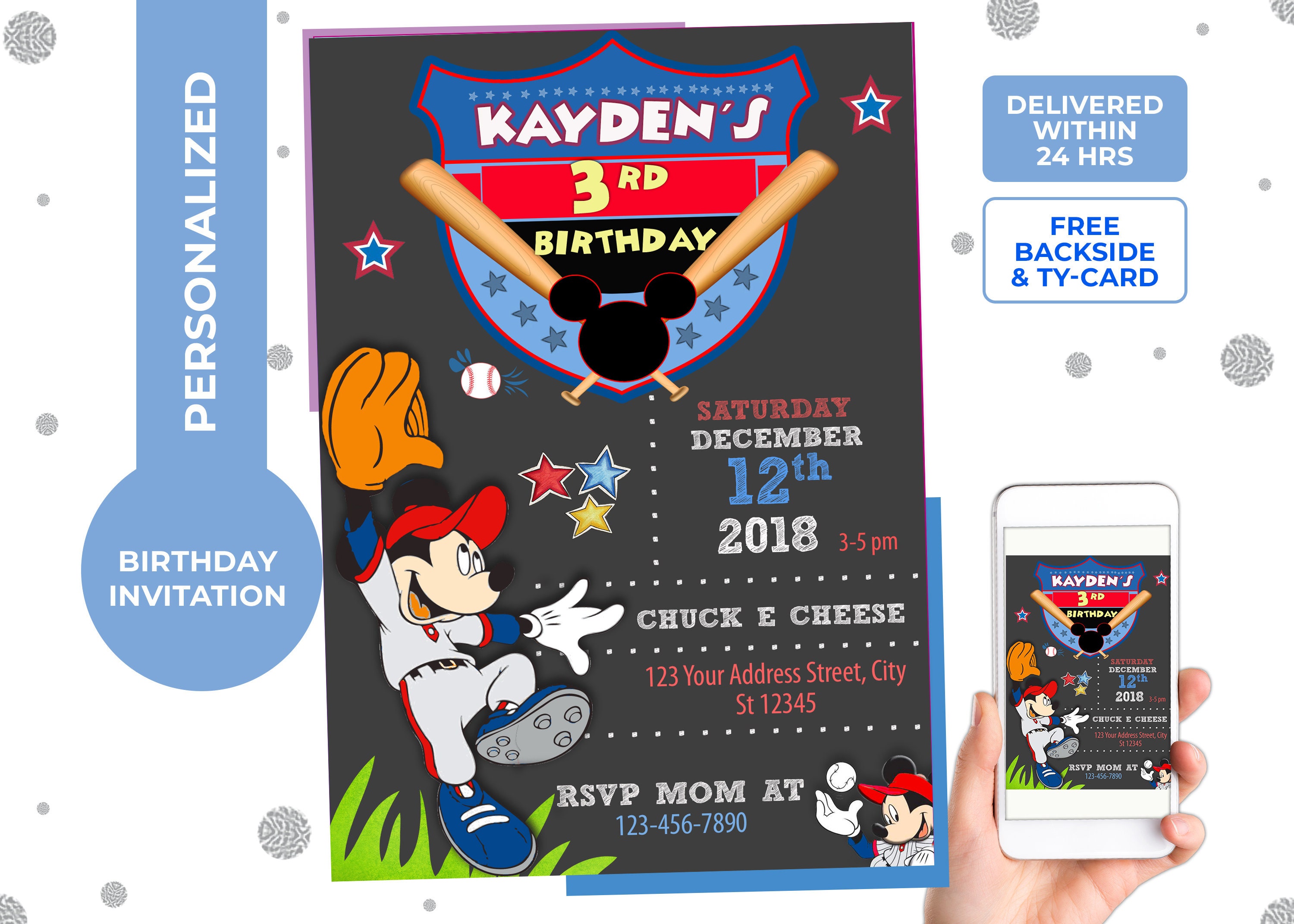 Mickey Baseball Player Invitationsports Birthday - Etsy