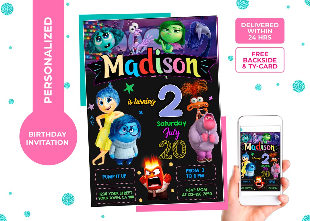 Inside Out Birthday Invitation, Girl Birthday Invite,digital, Printable ...