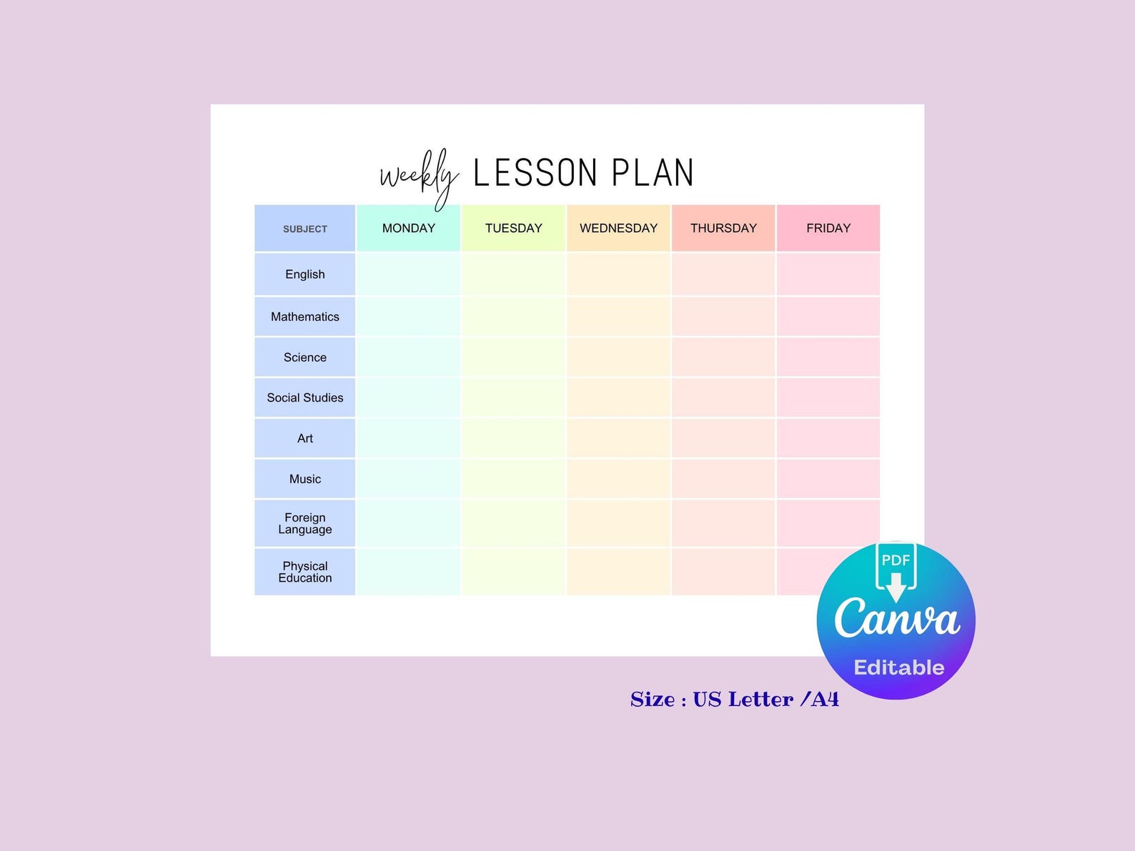 Weekly Lesson Plan Printable|editable Teacher Planner|homeschool ...