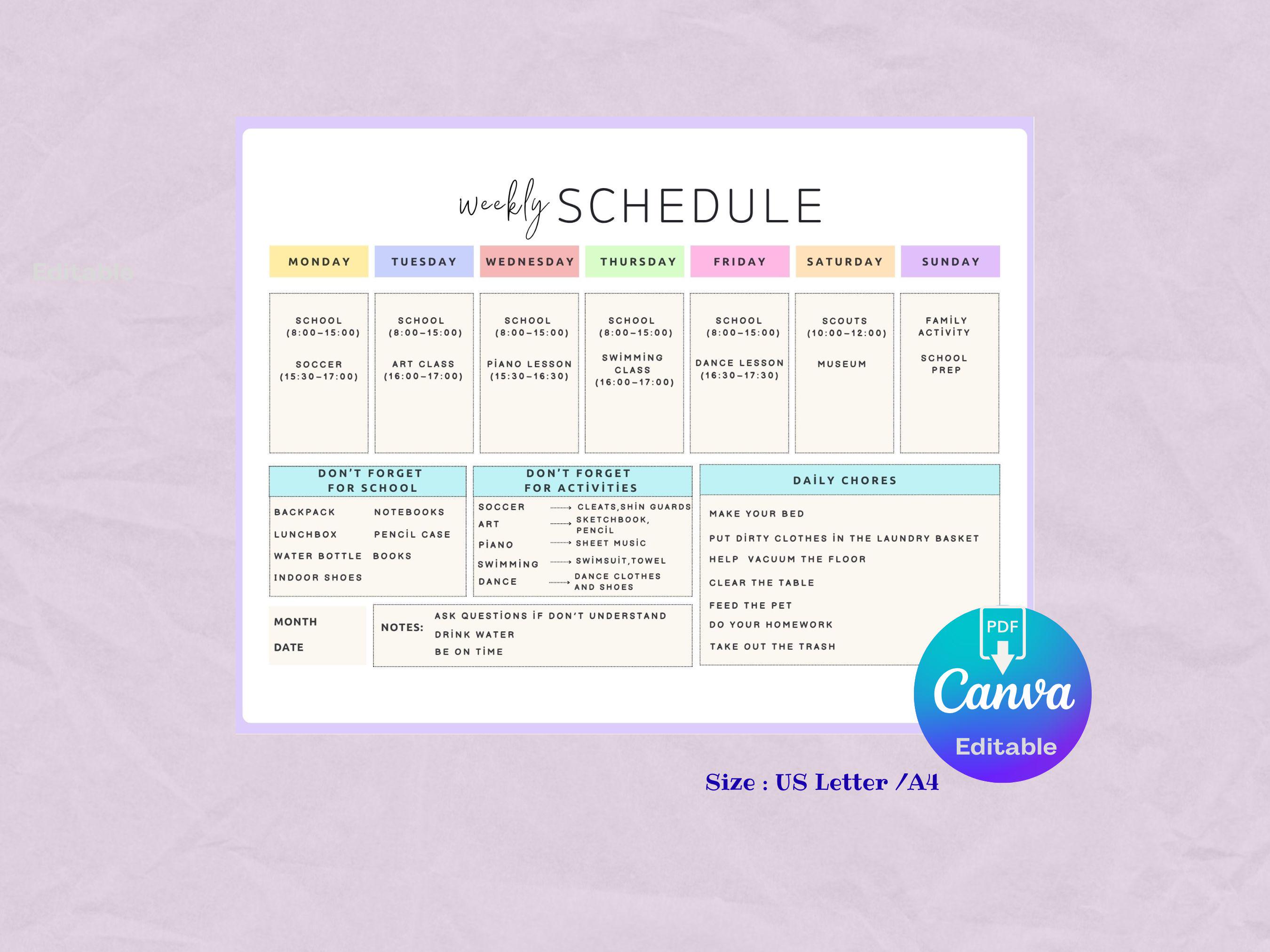 Printable School Schedule and Activities Planner | Lesson Planner| Kids ...