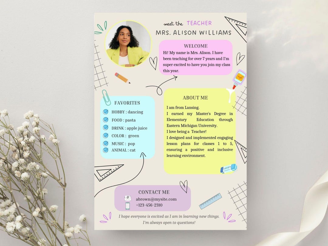 Editable Meet the Teacher Template Canva | Back to School Teacher ...