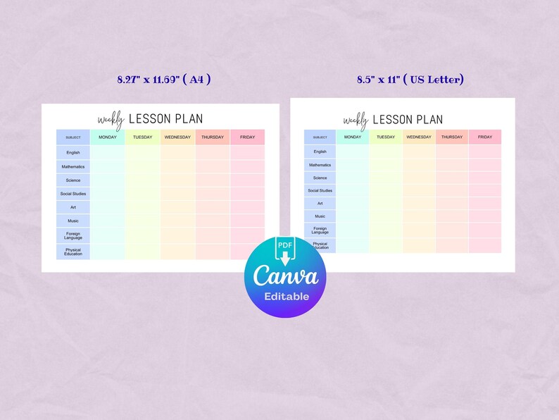Weekly Lesson Plan Printable|editable Teacher Planner|homeschool ...