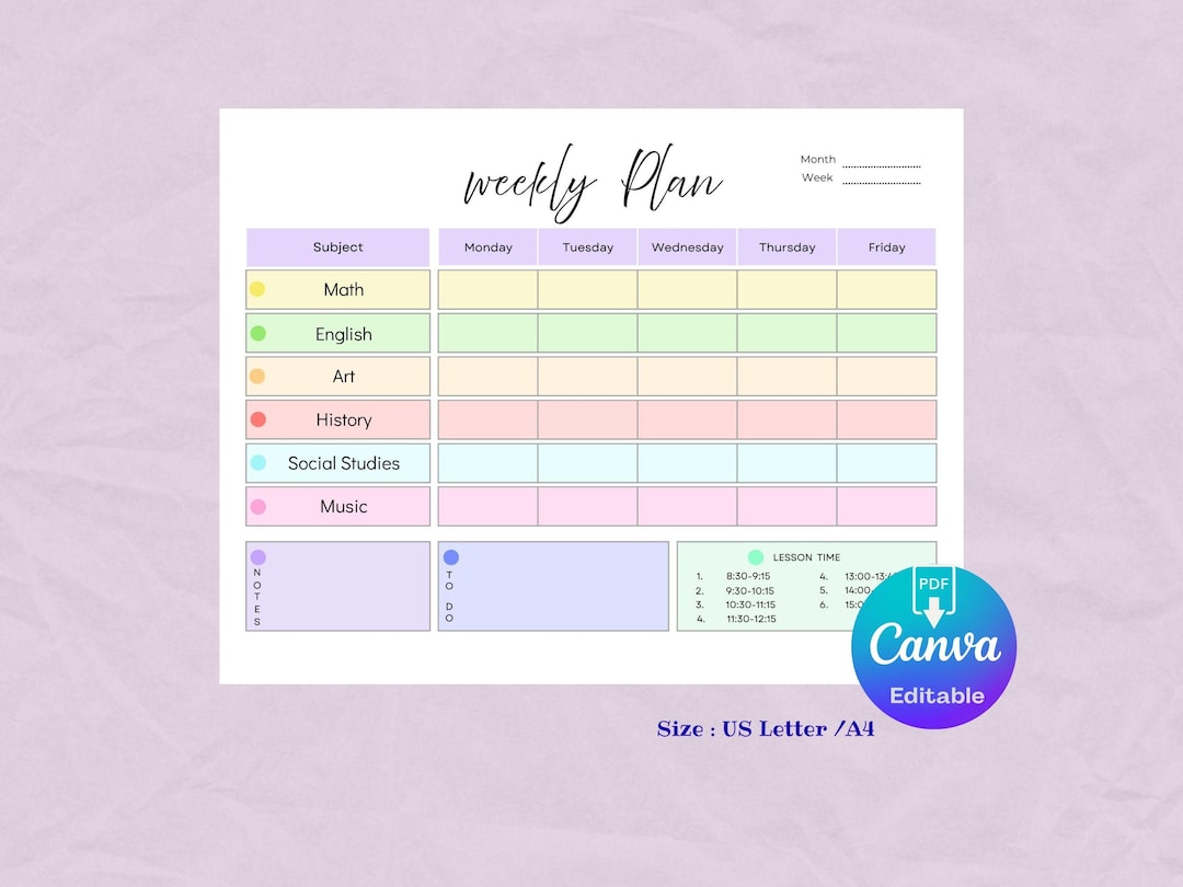 Editable Weekly School Schedule | Printable Student Planner | Kids ...