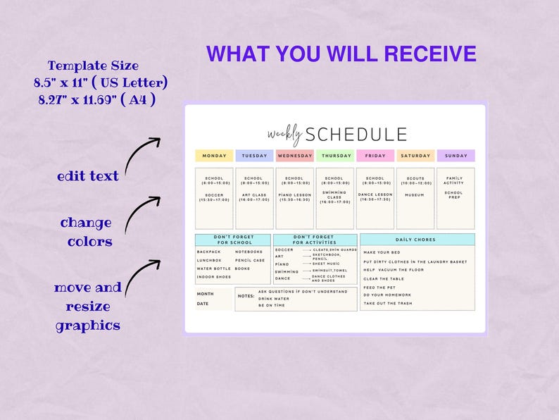 Printable School Schedule and Activities Planner | Lesson Planner| Kids ...