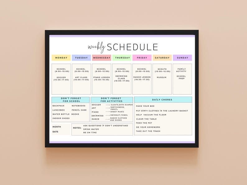 Printable School Schedule and Activities Planner | Lesson Planner| Kids ...