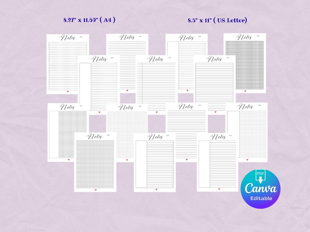 Notebook Paper Pack | Lined Grid Dot | Printable Refill Paper for ...