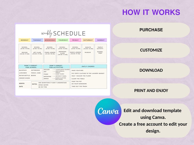 Printable School Schedule and Activities Planner | Lesson Planner| Kids ...