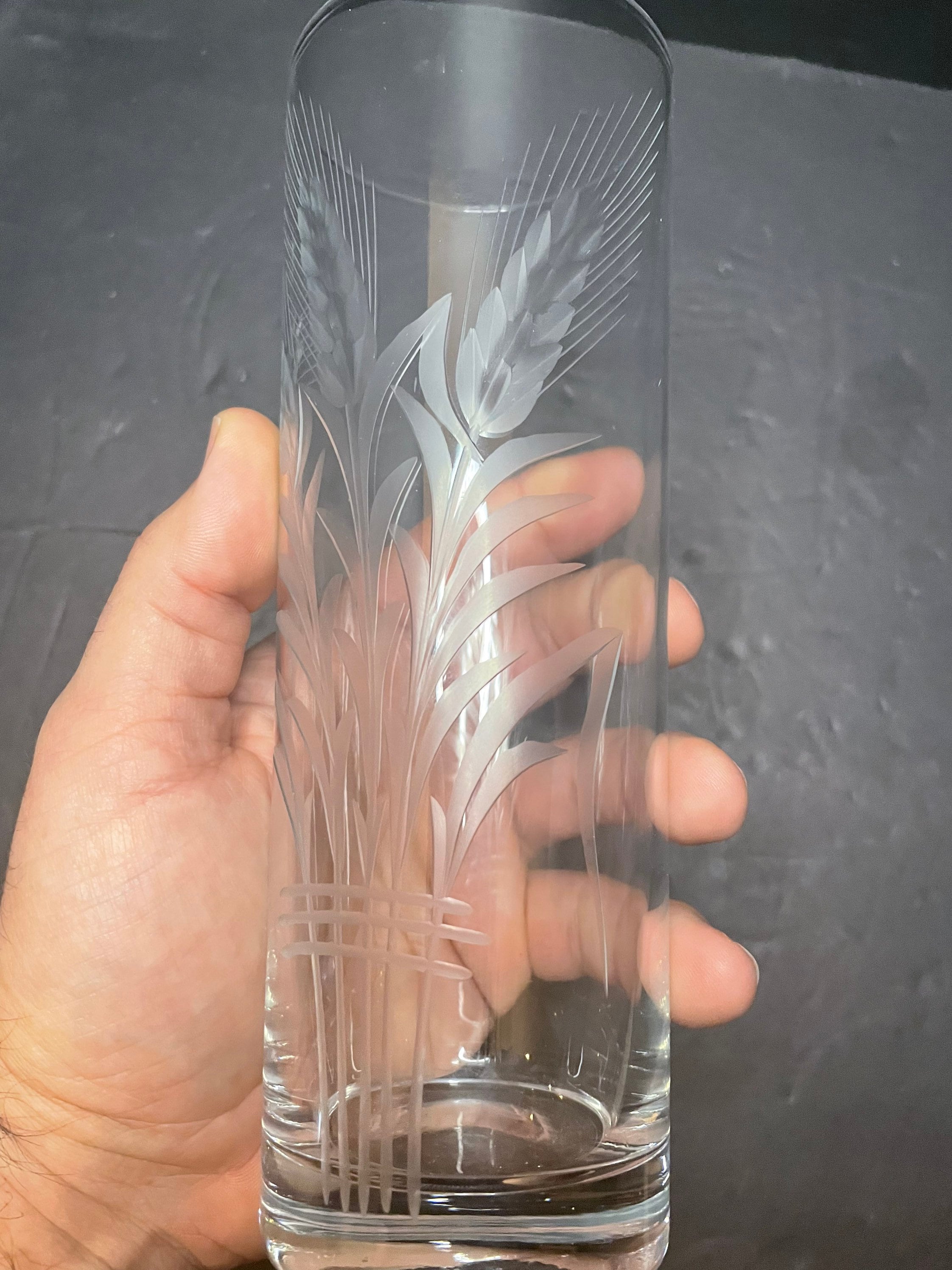 Wheel Cut Glass Vase “wheat” Pattern Set of 2 - Etsy