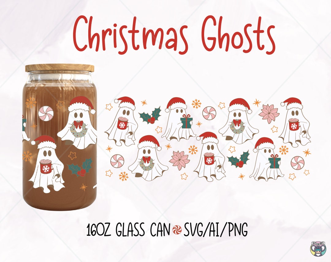Christmas Ghosts 16oz Glass Can Wrap SVG, AI, PNG - Etsy