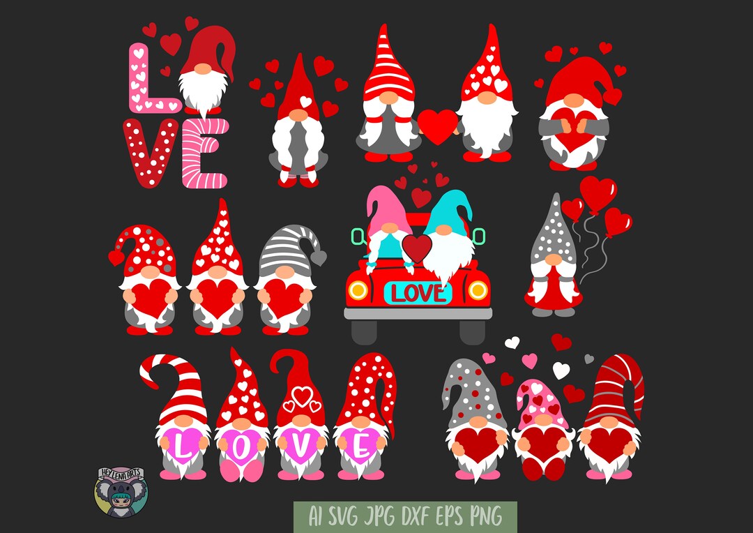 Valentine's Day Gnomes SVG Bundle: Love, Hugs & Kisses (digital Files ...