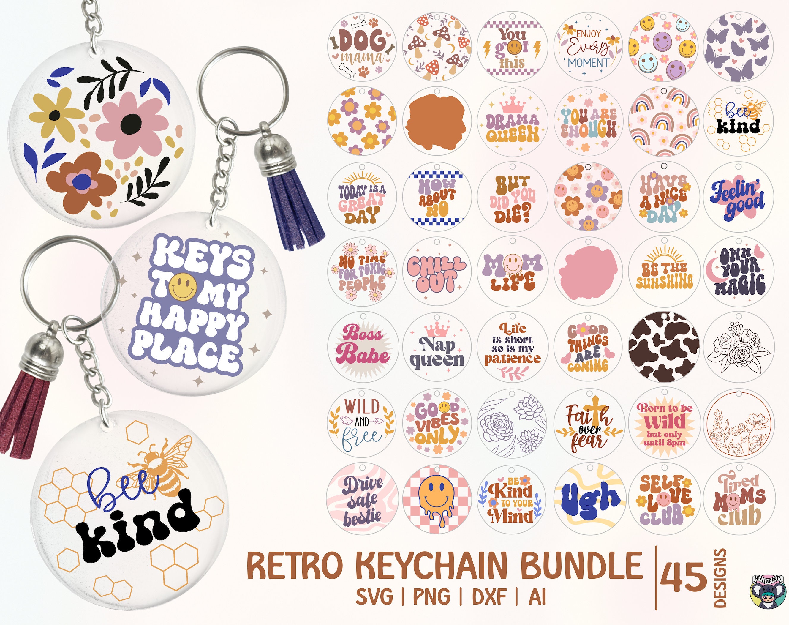 Retro Keychain SVG Bundle: Circle Keychain Patterns (digital Download ...